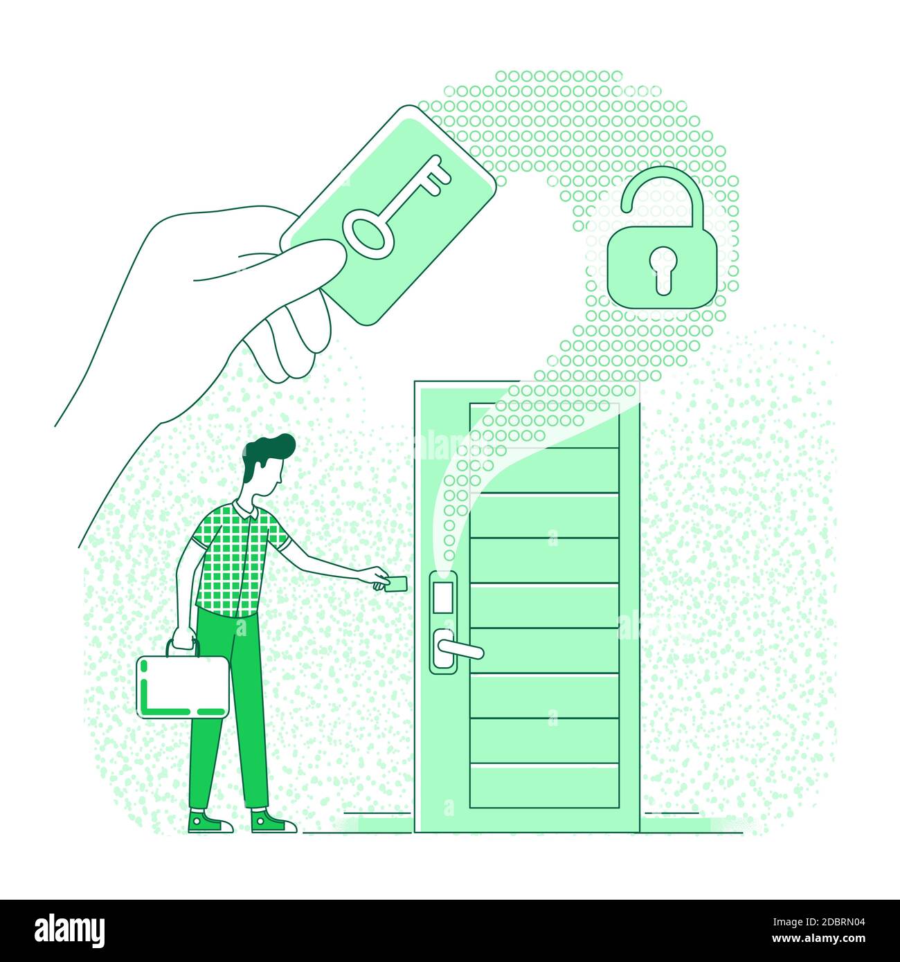 Electronic key thin line concept vector illustration. Person using ...