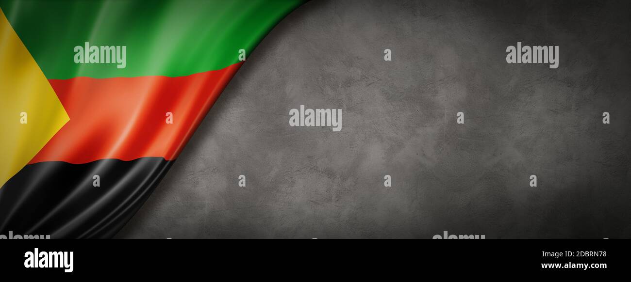 Azawad MNLA flag on concrete wall. Horizontal panoramic banner. 3D ...