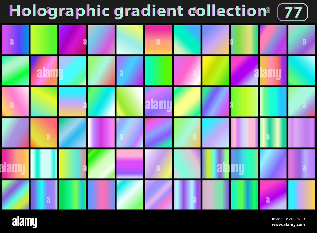 Holographic set of gradients. Color swatches. Neon modern gradient or ...