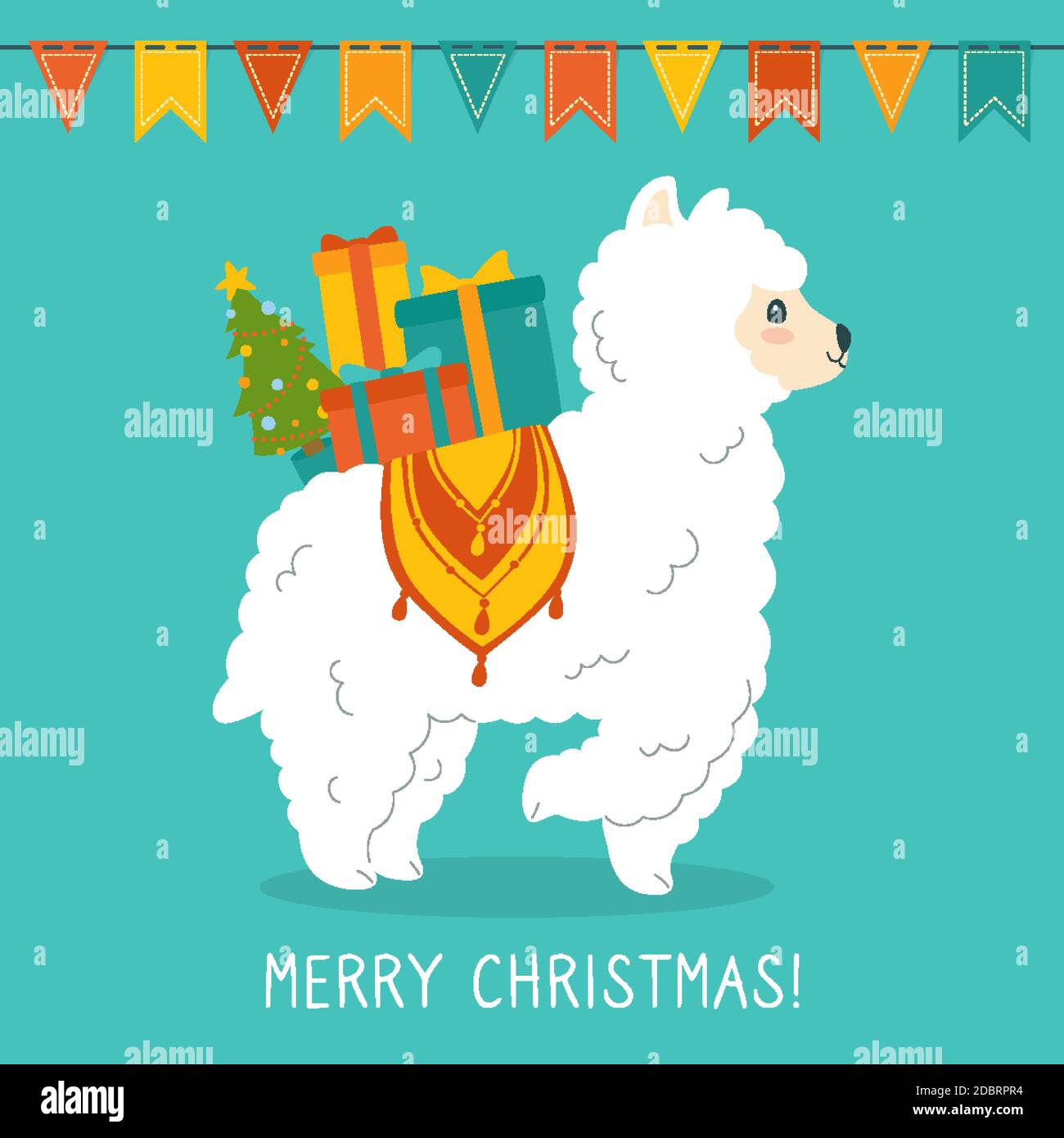Llama or alpaca christmas greeting card. Llamas with boxes gifts and ...
