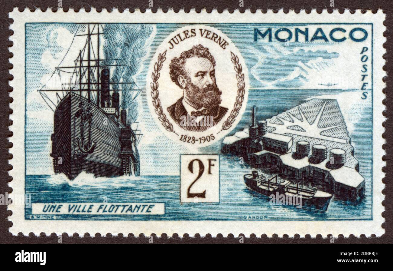 Principality of Monaco, postage stamp dedicated to Jules Verne Stock ...