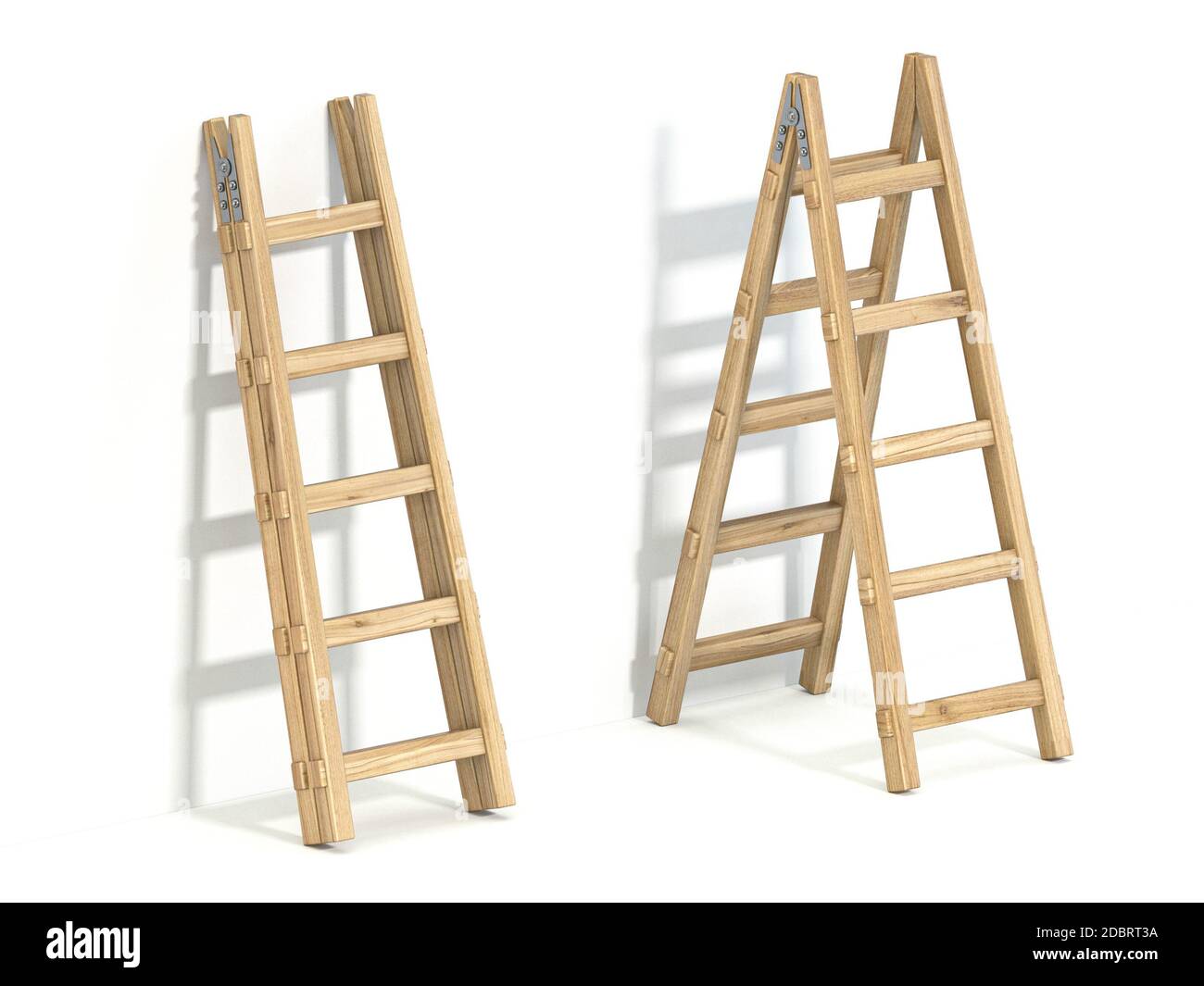 Wooden ladder 3D render illustration isolated on white background Stock ...