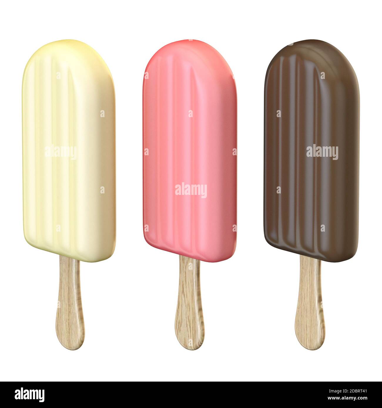 Three ice creams 3D render illustration isolated on white background ...