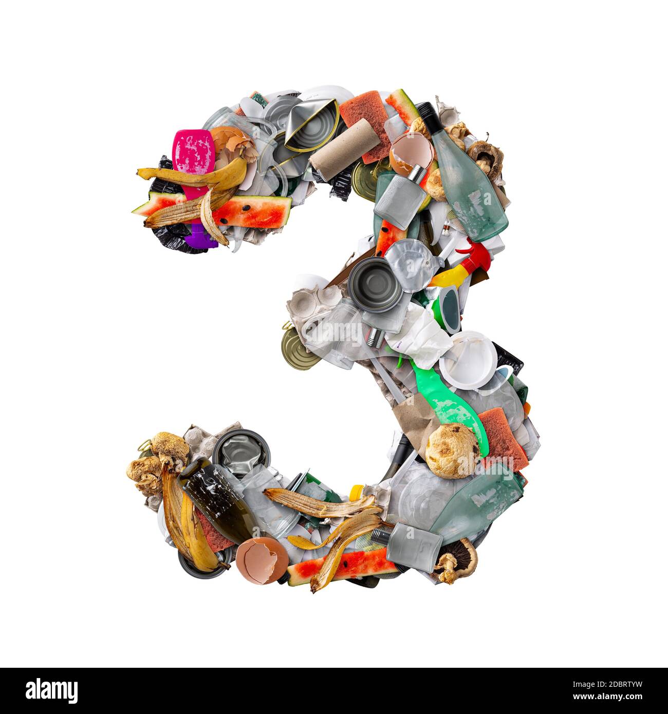 Number 3 made of trash isolated on white background Stock Photo - Alamy