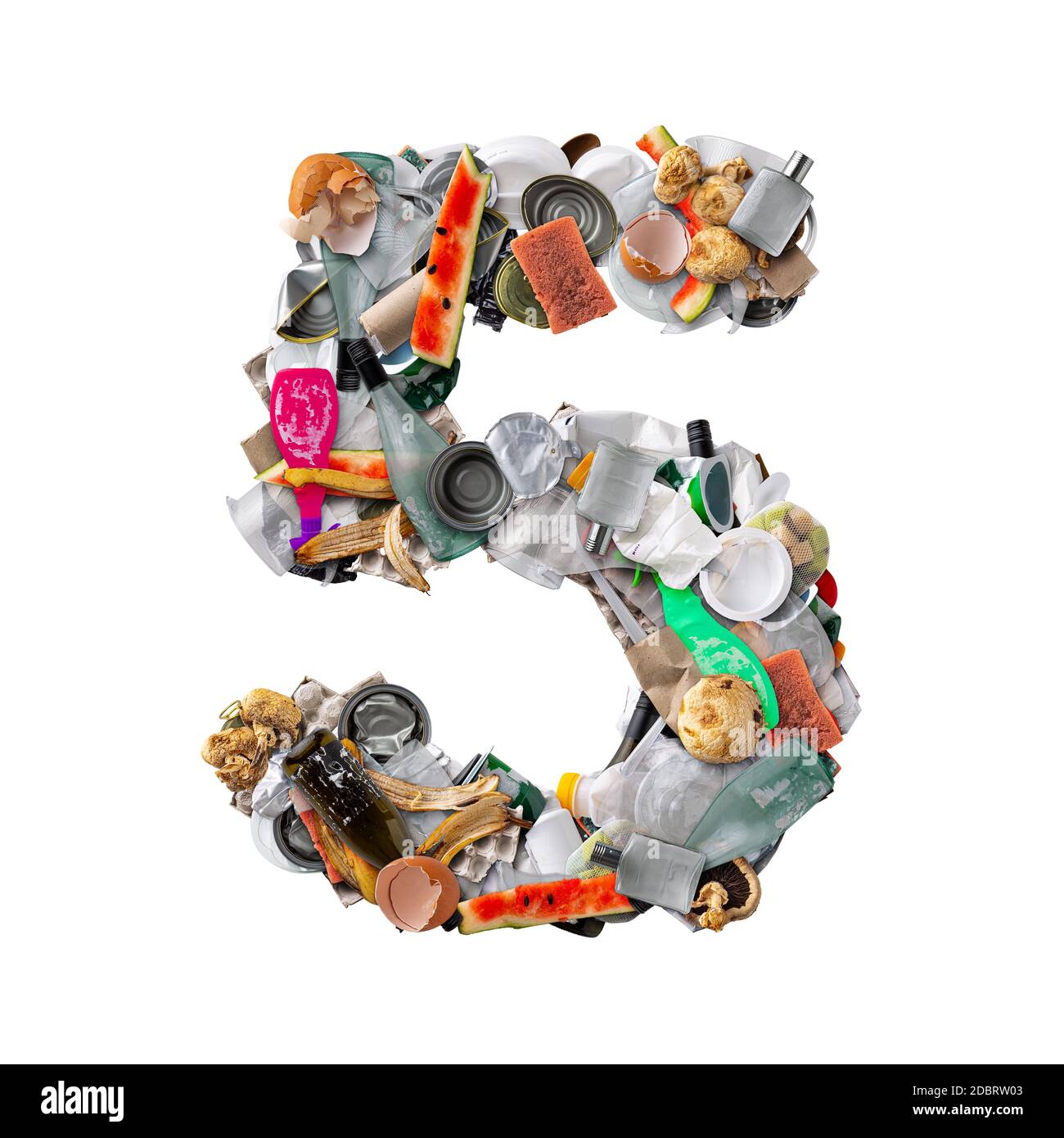 Number 5 made of trash isolated on white background Stock Photo - Alamy
