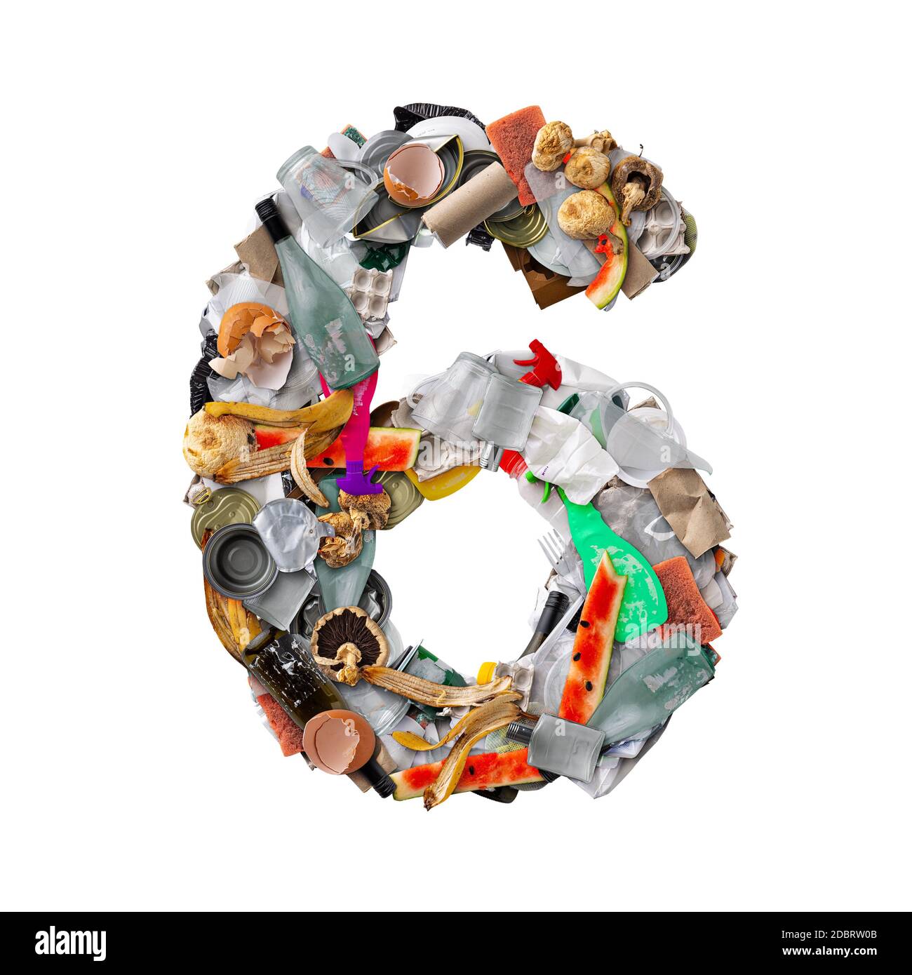 Number 6 made of trash isolated on white background Stock Photo - Alamy