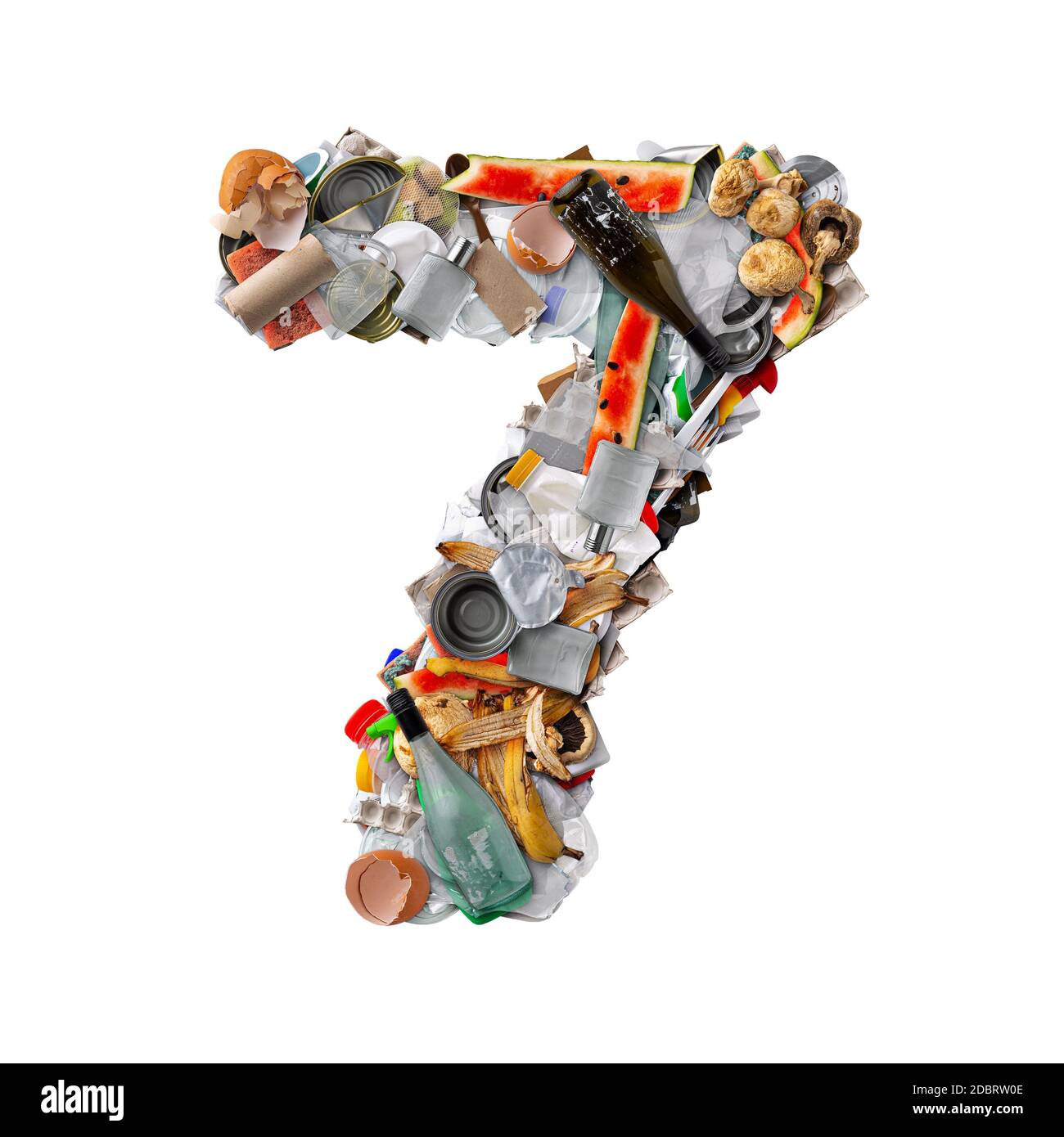 Number 7 made of trash isolated on white background Stock Photo - Alamy