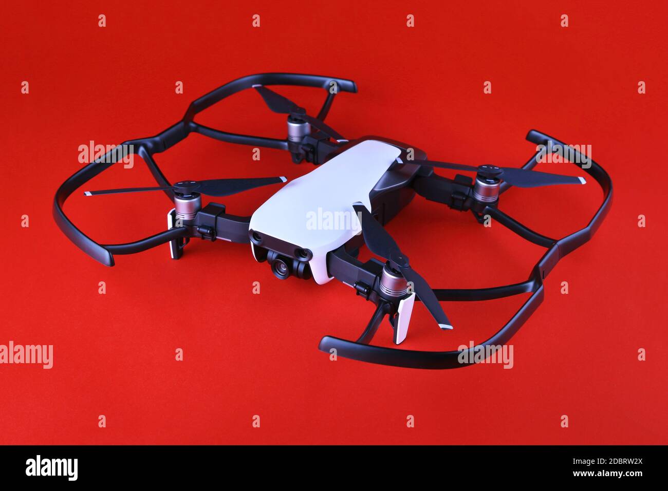 Uav drone copter isolated on white background, close-up. Small drone ...