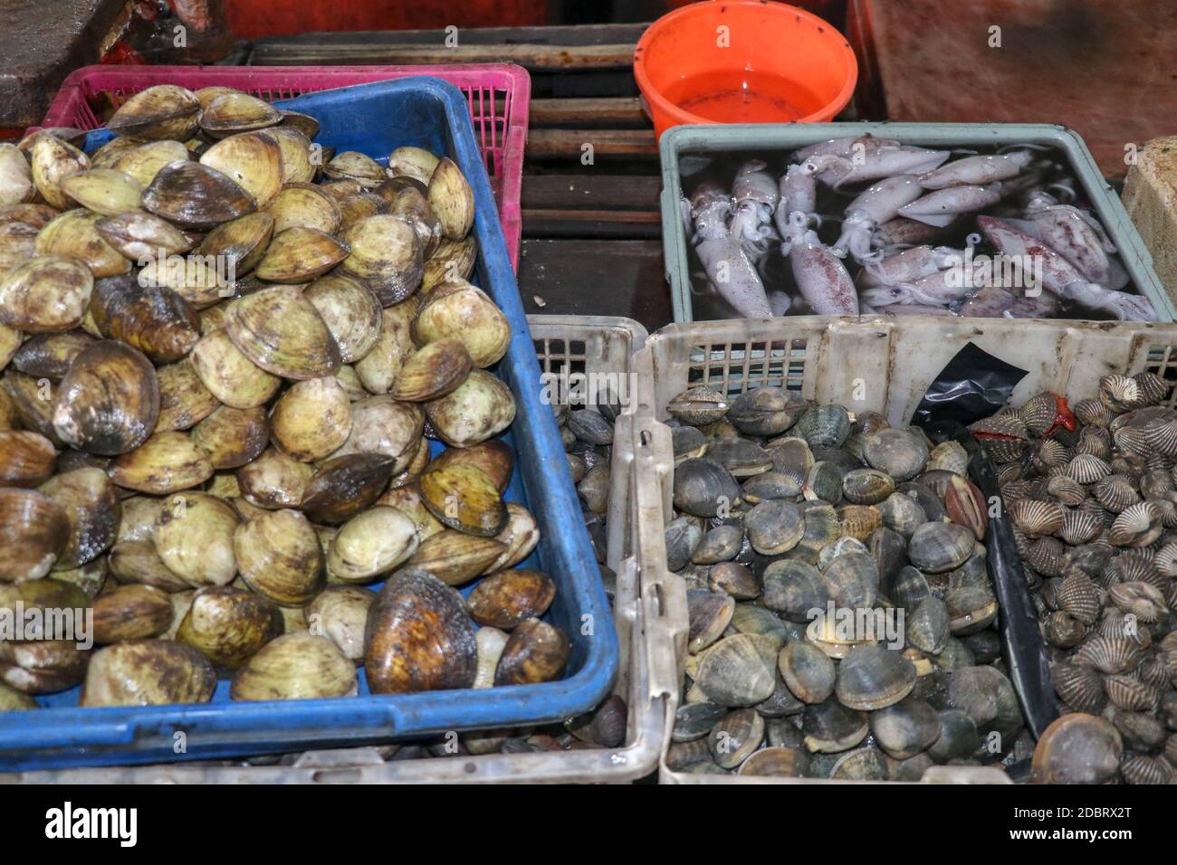 Selling fresh seafood fish on the tourist attraction local market in ...