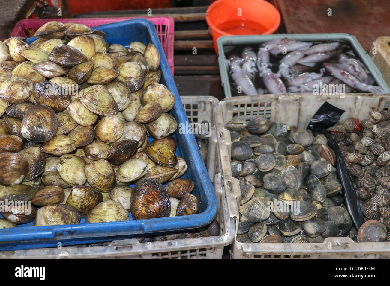 Selling fresh seafood fish on the tourist attraction local market in ...