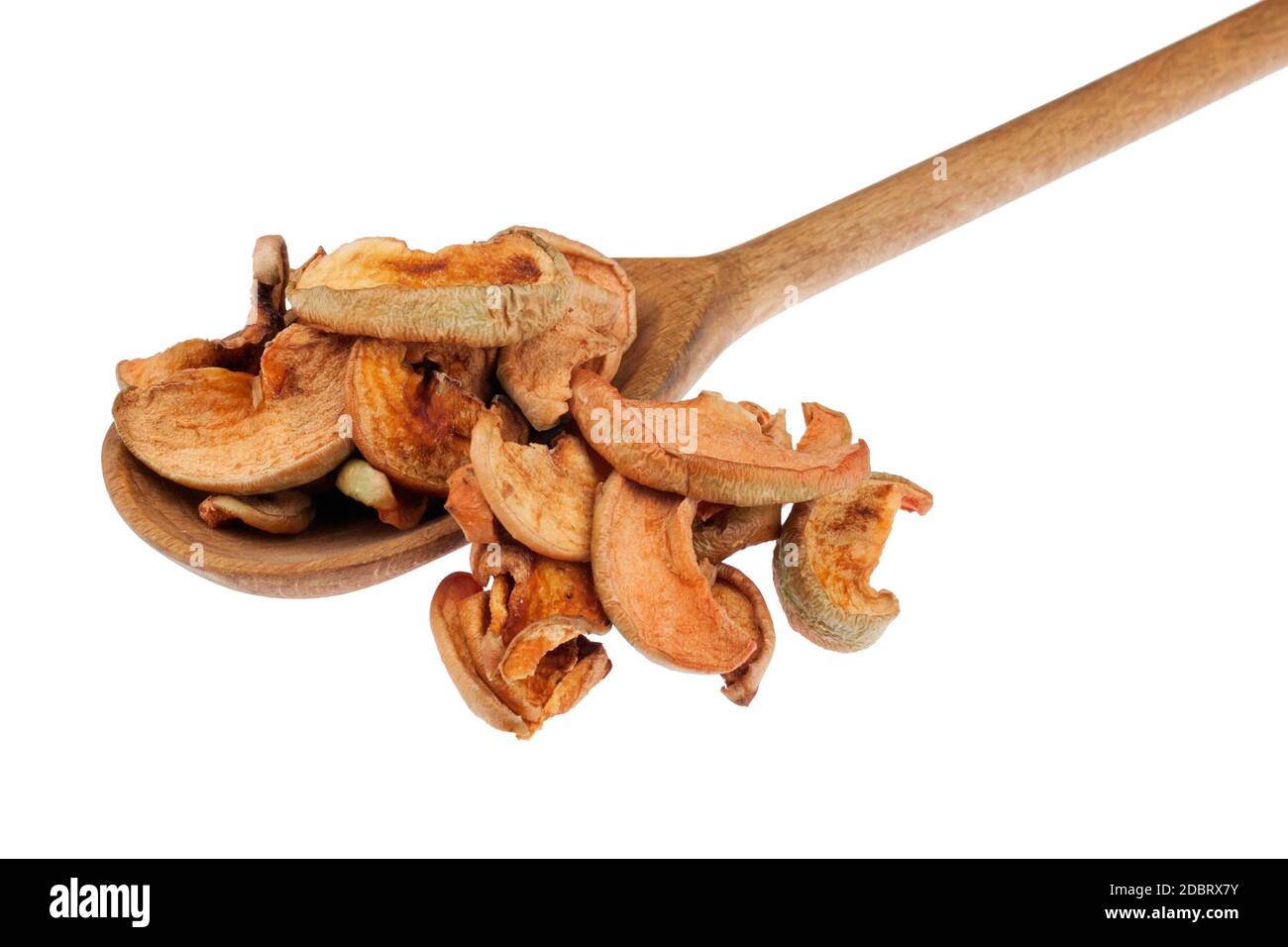 Wooden spoon with dried apple, Isolated on white background Stock Photo ...