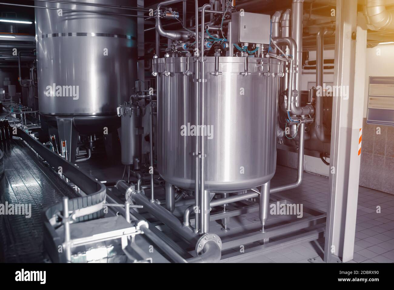 Fine filter for beer. Industrial beer filtration system in a brewery ...