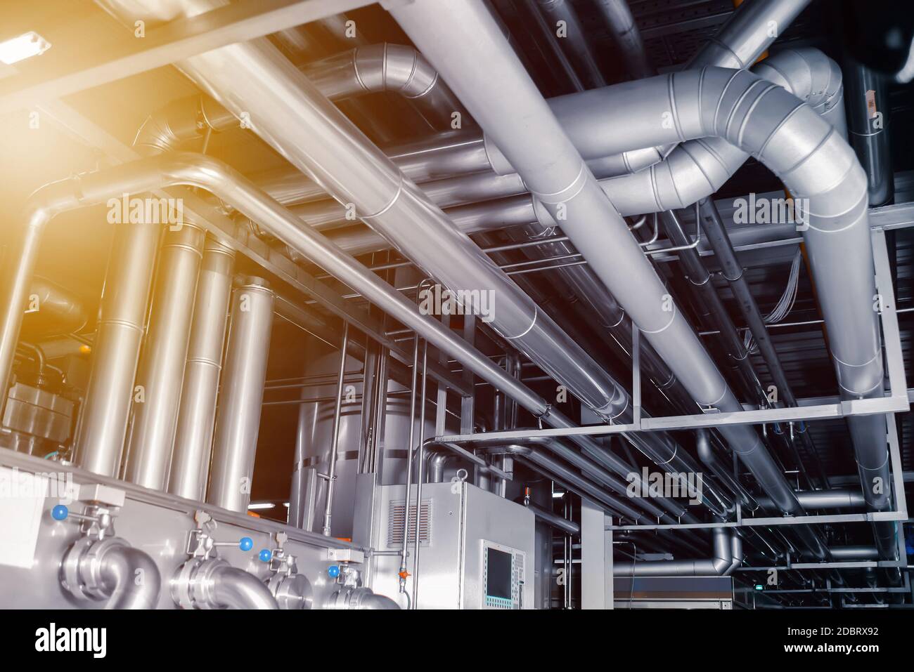 Fine filter for beer. Industrial beer filtration system in a brewery ...