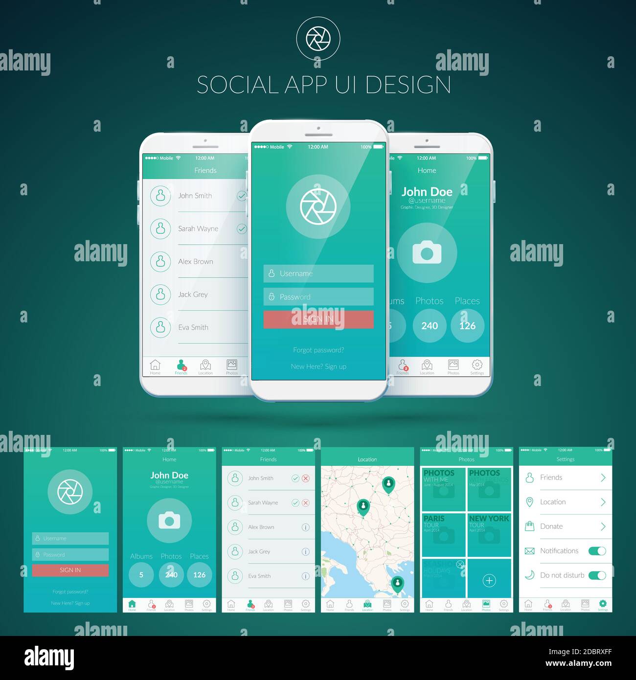 User Interface Design Concept With Different Screens Buttons And Web