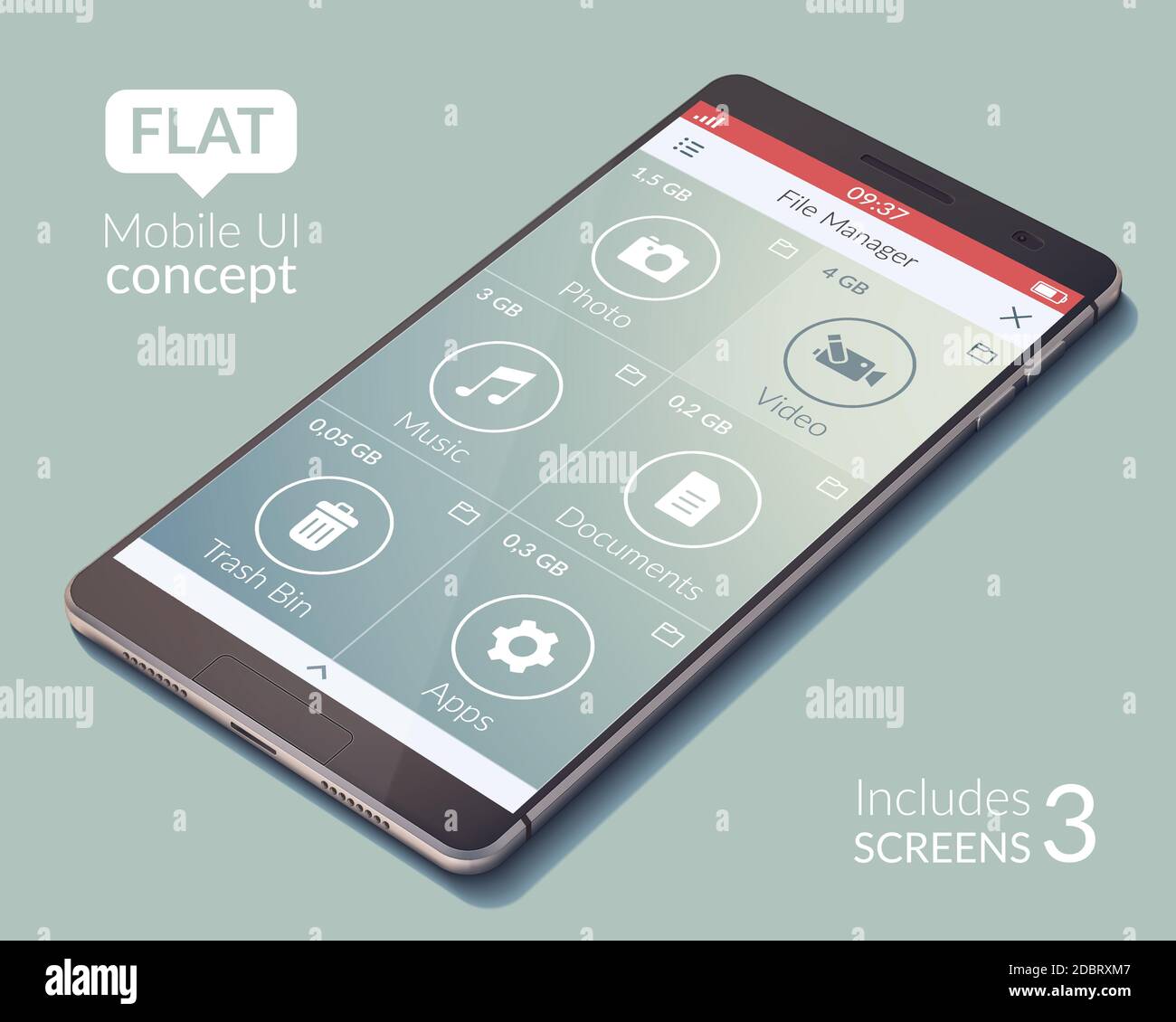 Flat design mobile application interface ui concept on grey background ...