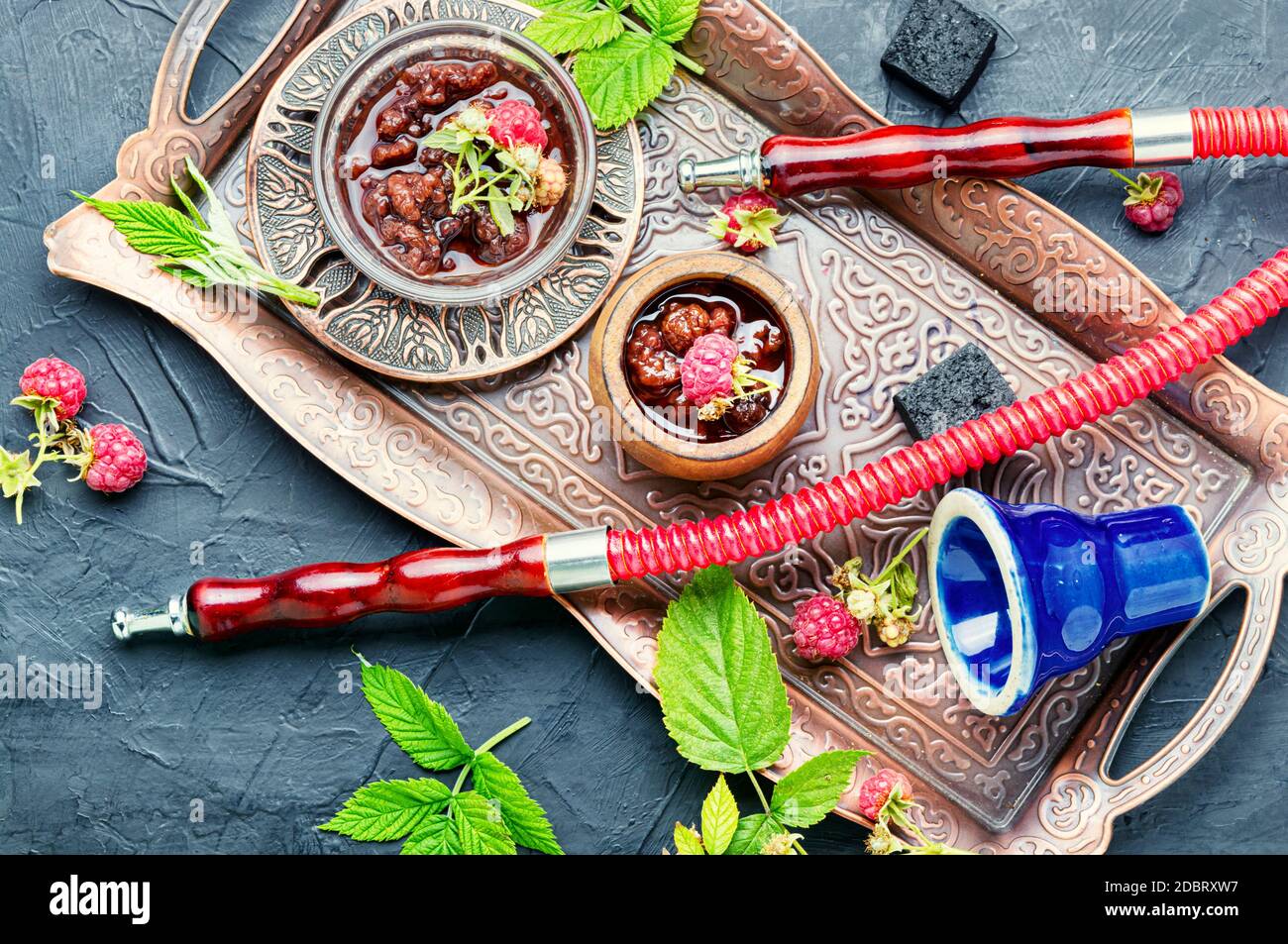 Oriental hookah with tobacco with the aroma of raspberry jam.Eastern ...