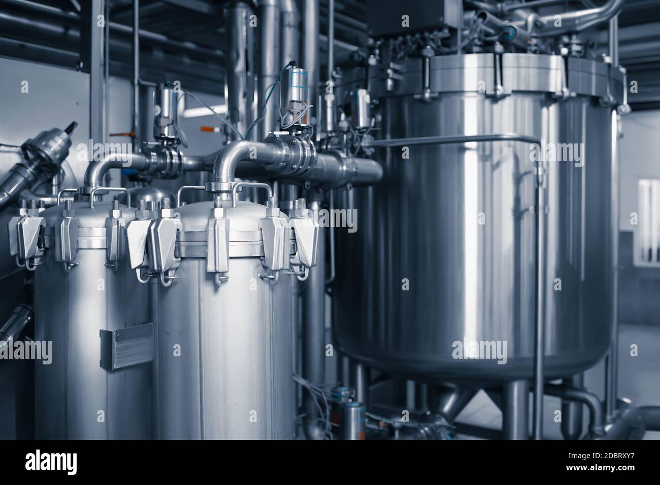 Fine filter for beer. Industrial beer filtration system in a brewery ...