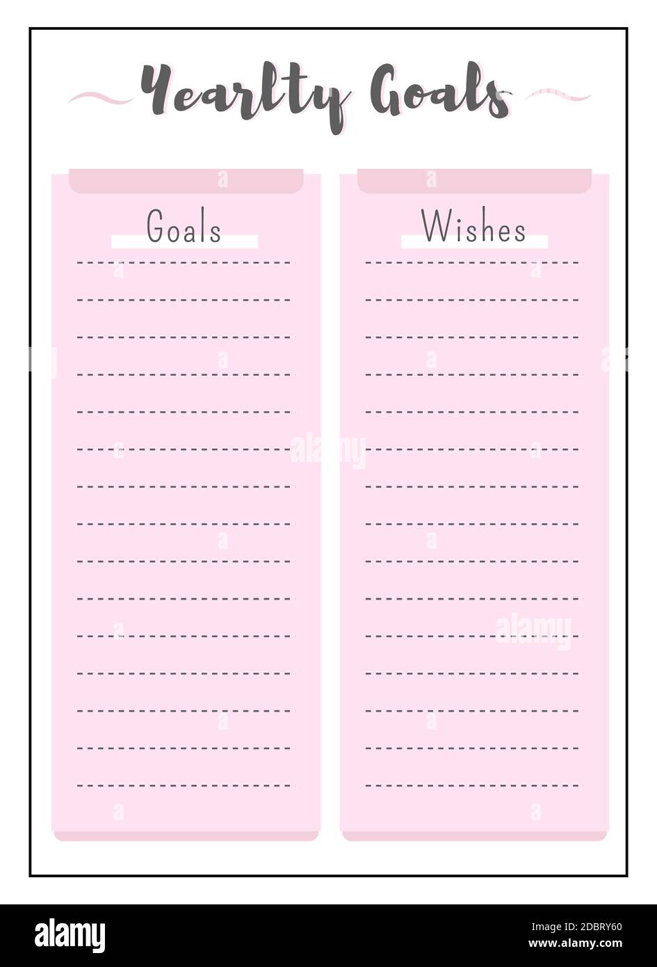 Yearly goals and wishes pink creative planner page design. Timetable to ...