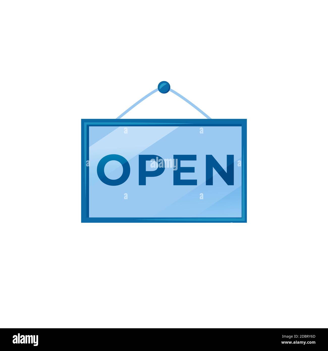 Open blue vector board sign illustration. Hanging store signboard ...
