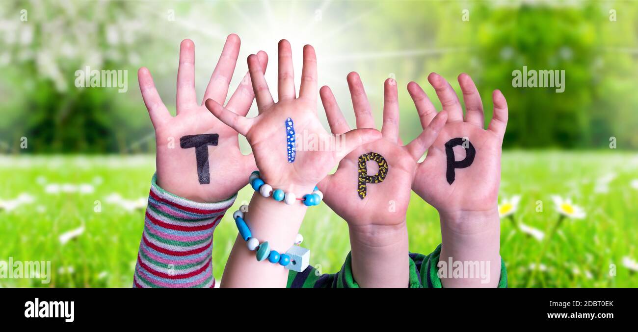 Children Hands Building Colorful German Word Tipp Means Tip. Sunny ...