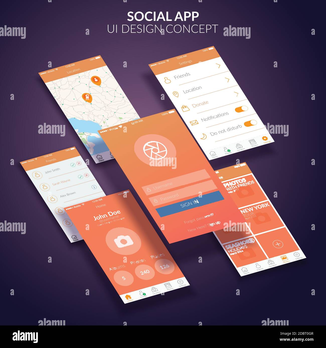 Mobile social application ui design concept flat vector illustration ...