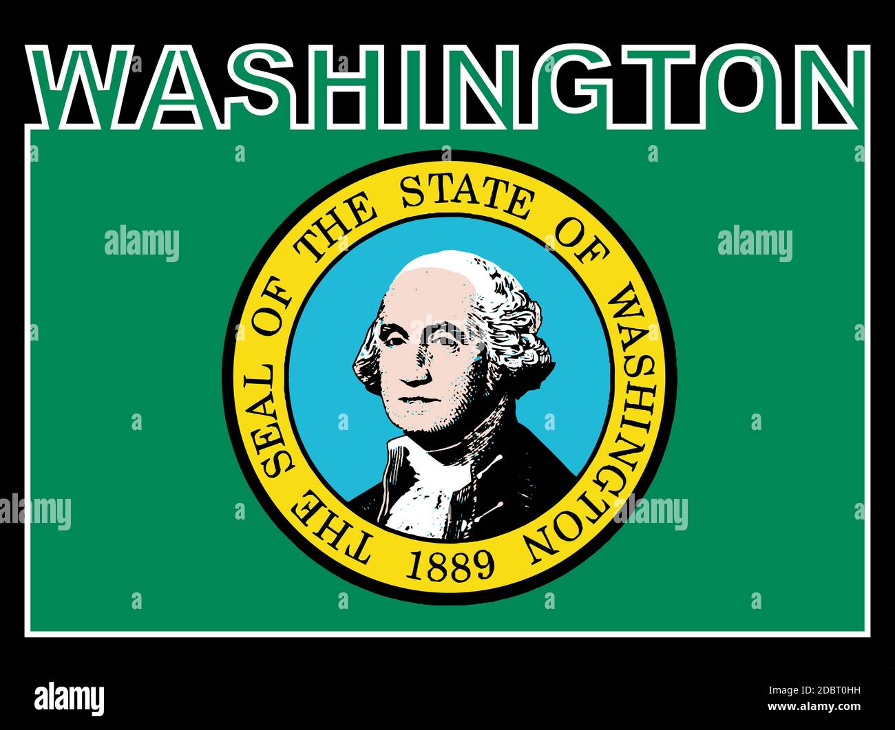 Washington state text in silhouette set over the state flag Stock Photo ...