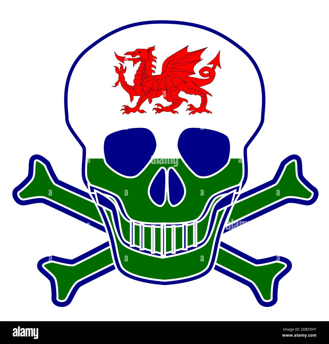 Skull and crossbones with the Welsh and red dragon flag sign over a ...
