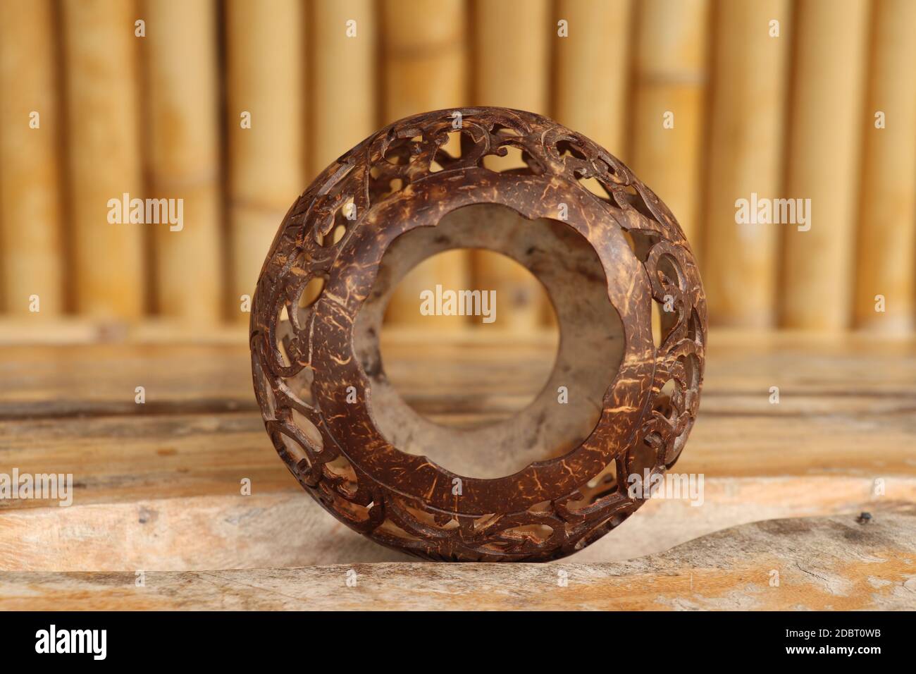 Coconut shell carving. Handicraft of indigenous people in Bali ...