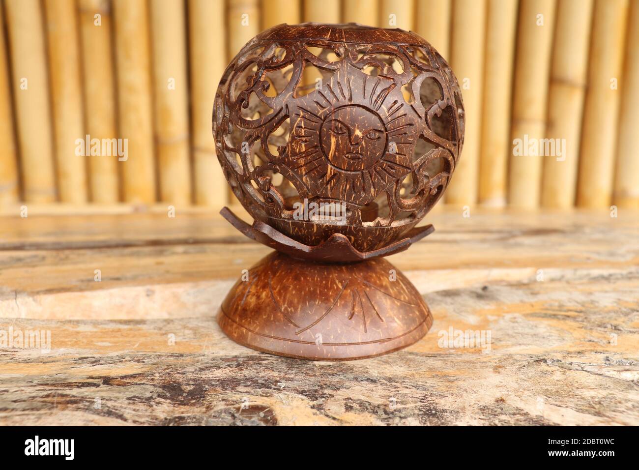 Coconut shell carving. Handicraft of indigenous people in Bali ...