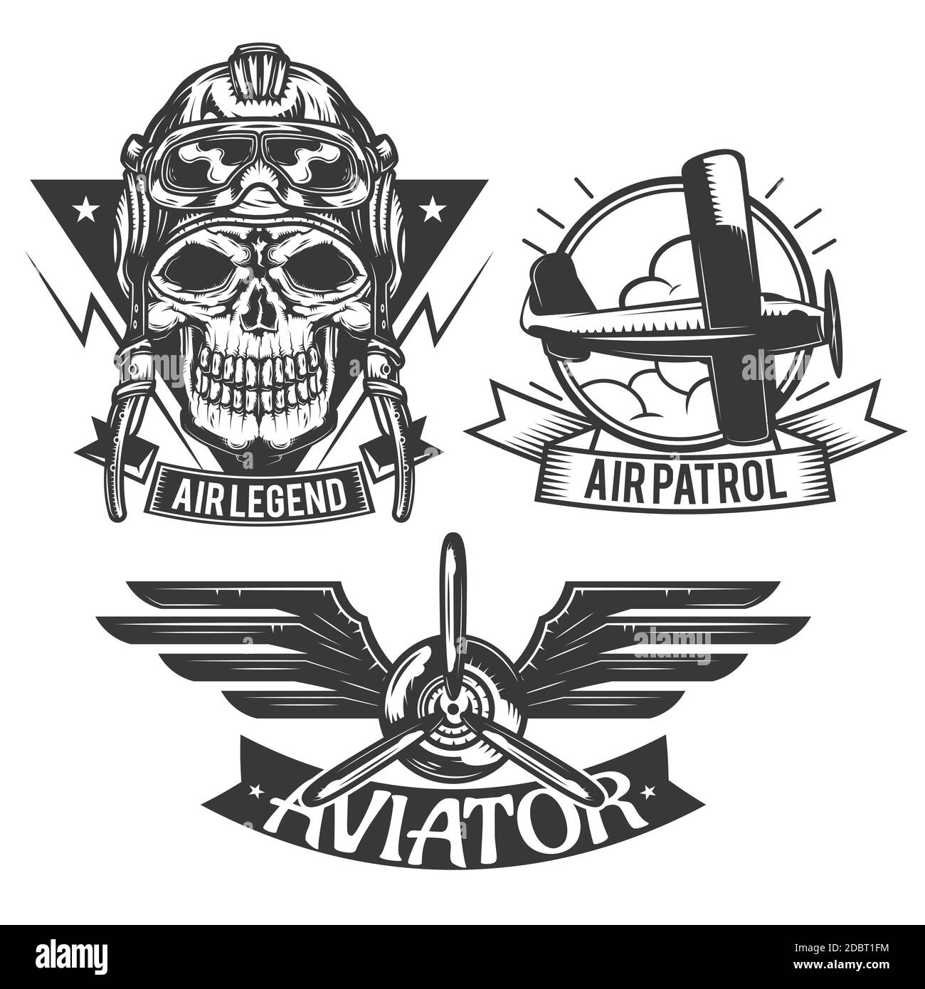 Set of aircraft elements emblems, labels, badges, logos. Isolated on ...