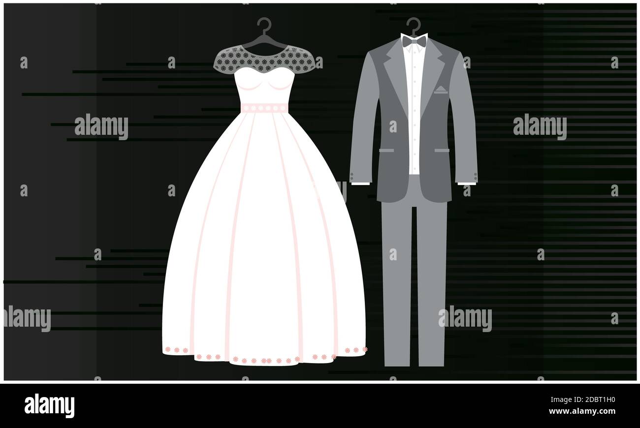 mock up illustration of couple wedding dress on abstract dark ...
