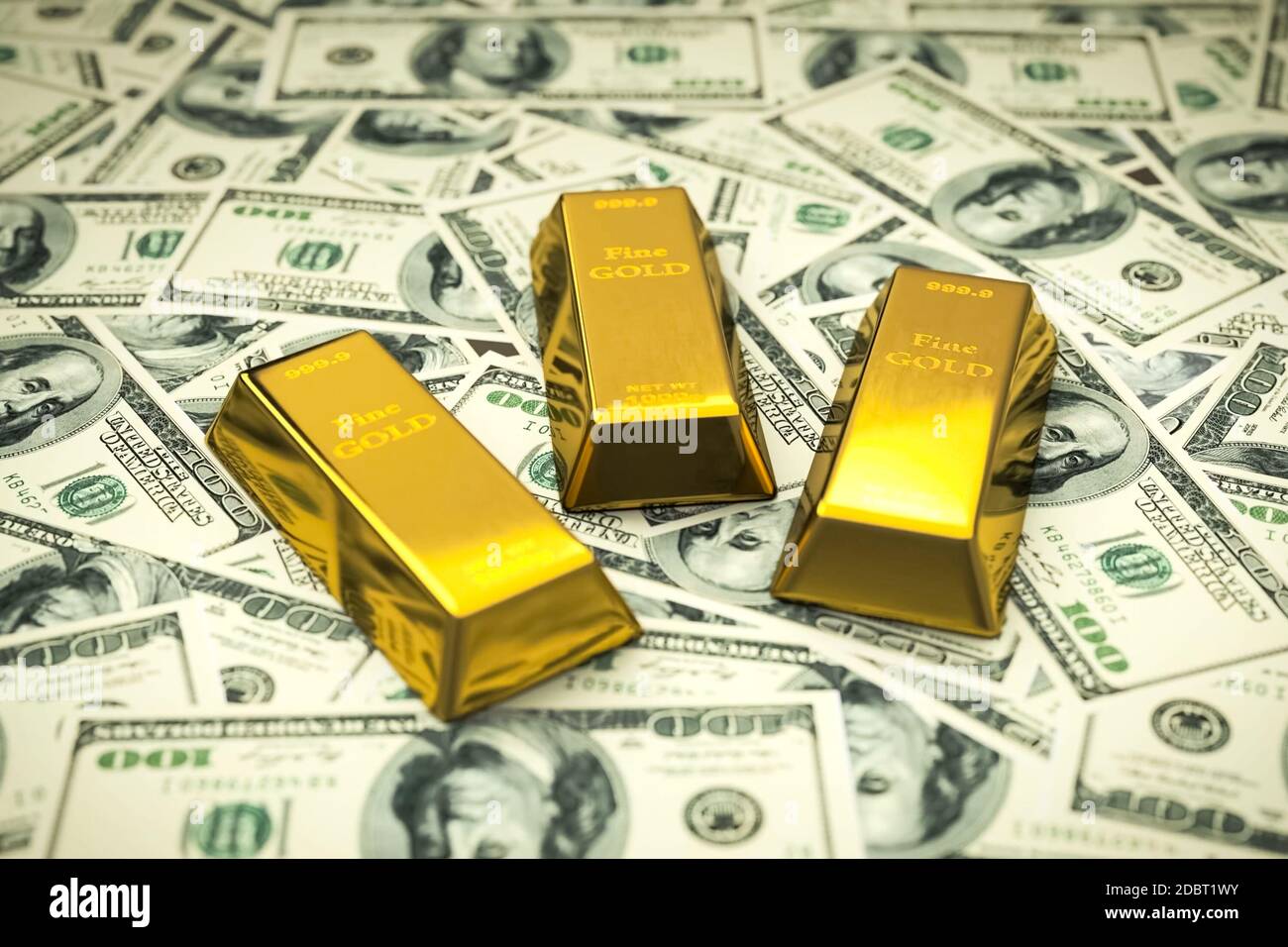 Gold bars on dollar banknotes. Gold and money Stock Photo - Alamy