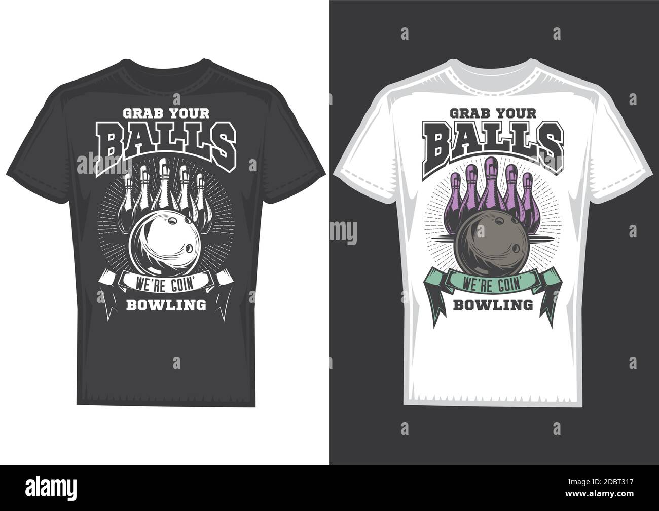 T-shirt design samples with illustration of bowling design Stock Vector ...
