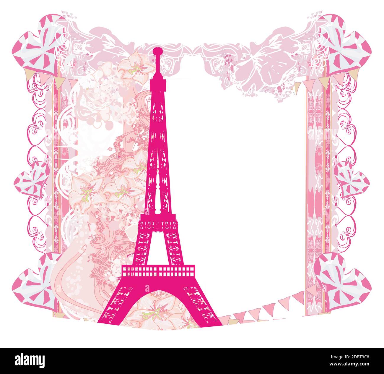 Eiffel tower artistic card, decorative floral frame Stock Photo - Alamy