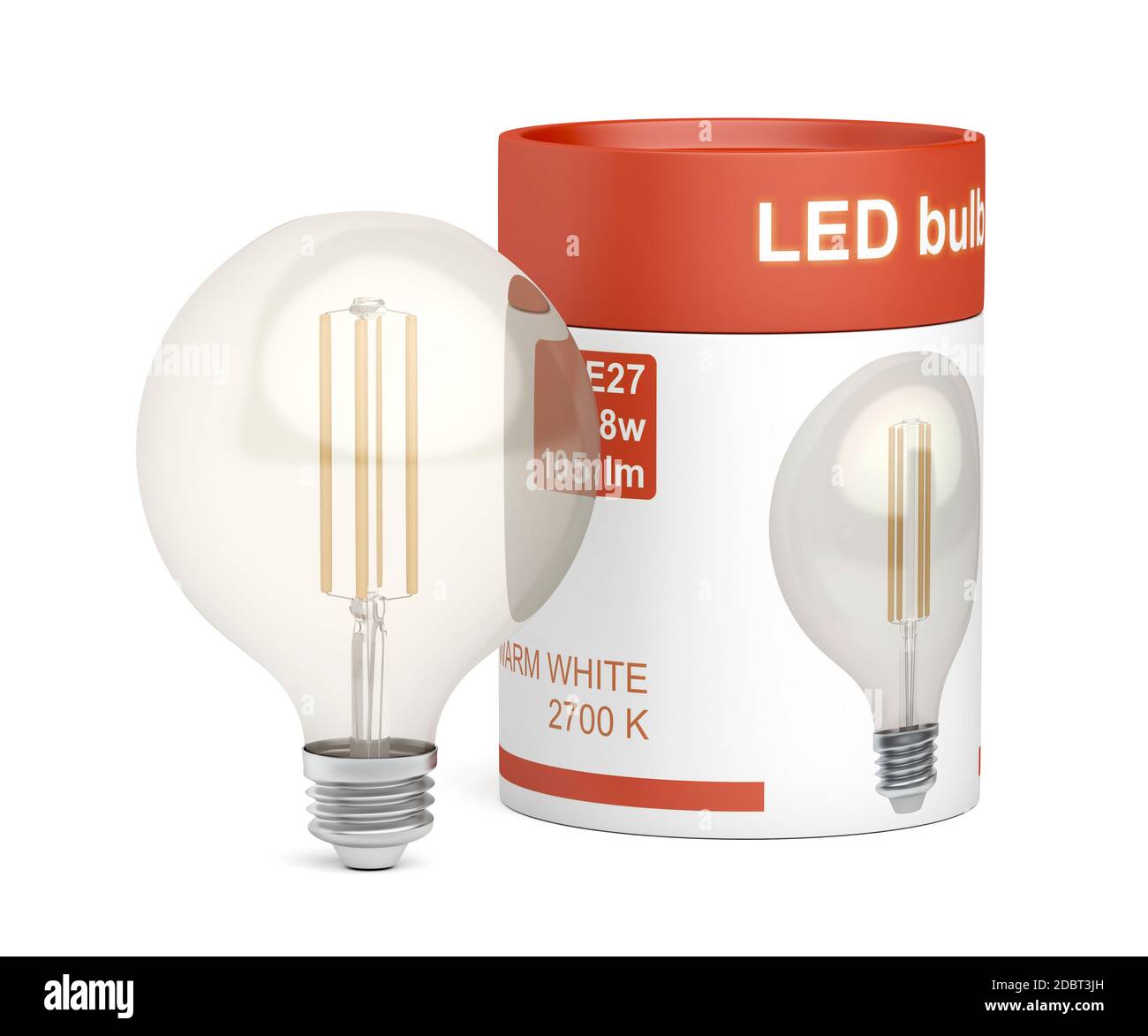 LED bulb with packaging box on white background Stock Photo - Alamy