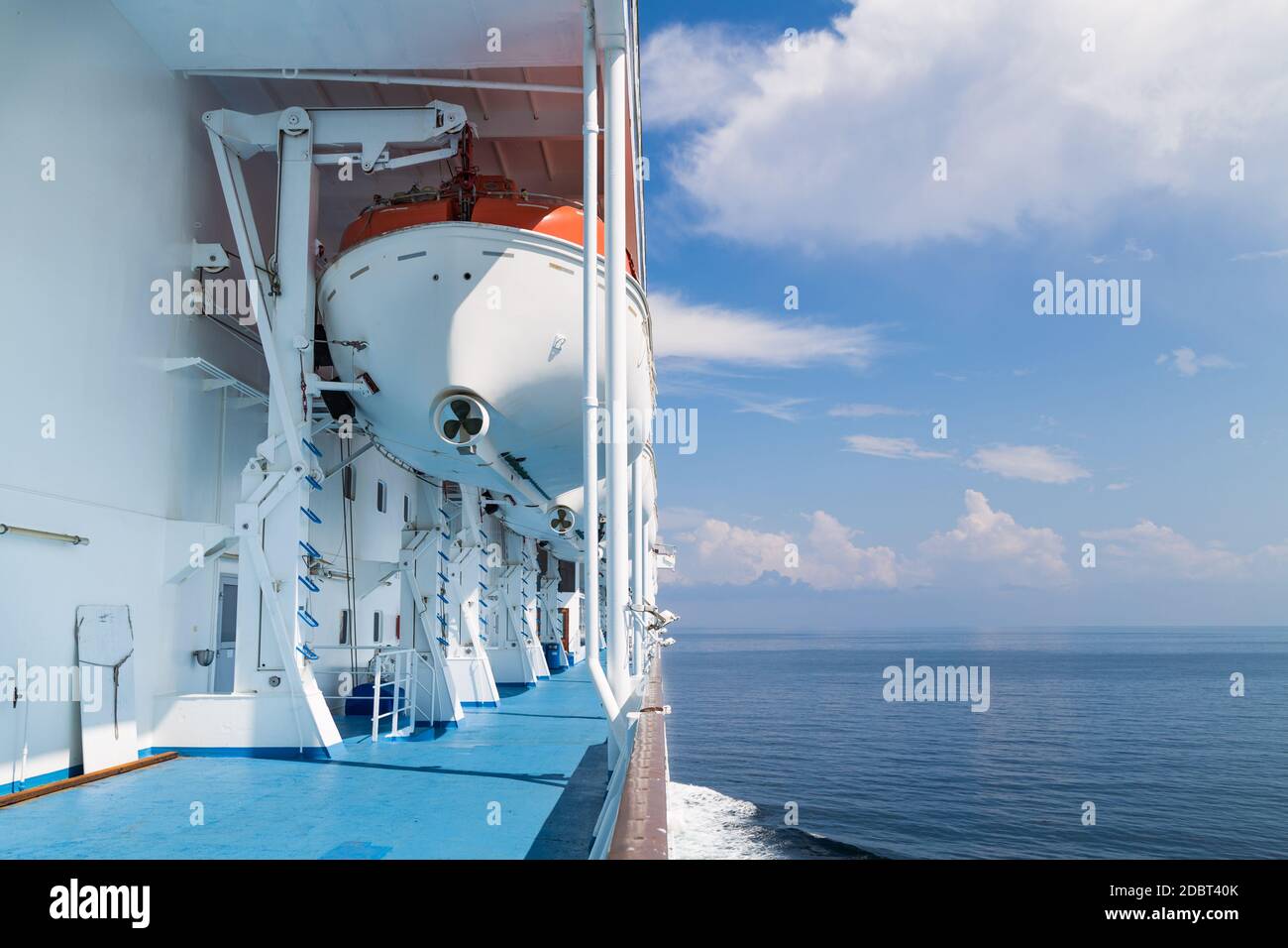 Cruise ship emergency safety rescue boat on deck Stock Photo - Alamy