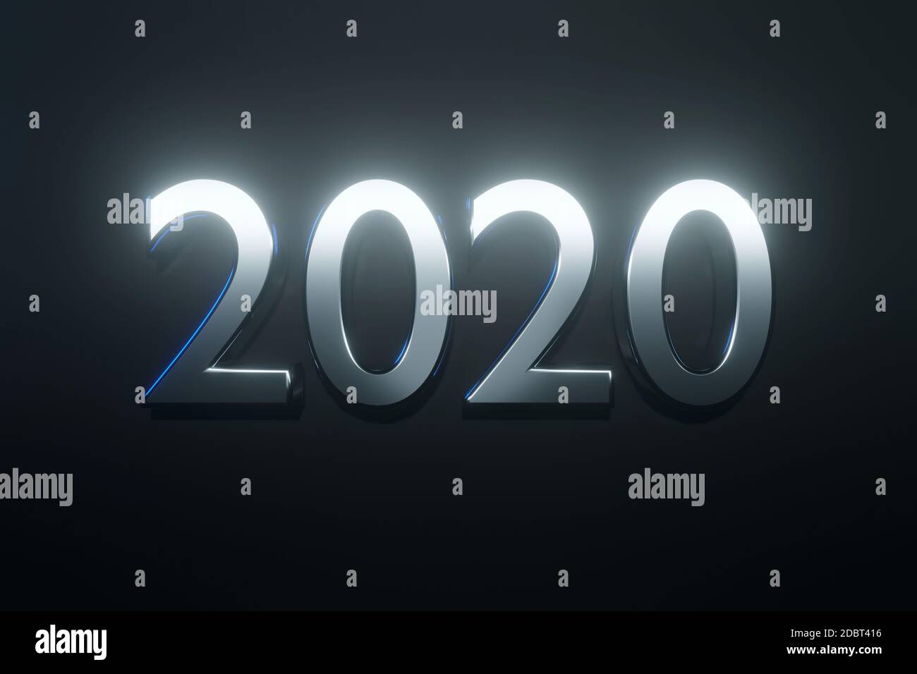 3D Illustration of the number 2020 for the year in metal letters Stock ...