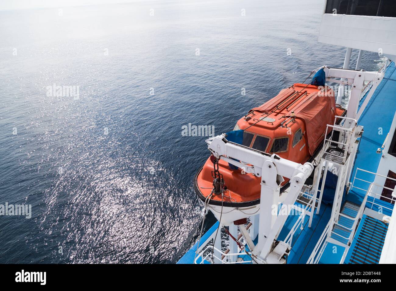 Cruise ship emergency safety rescue boat on deck Stock Photo - Alamy