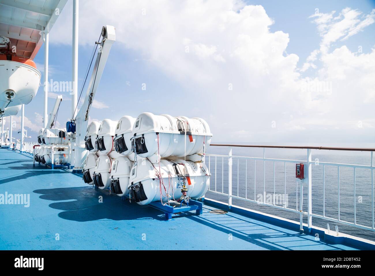 Cruise ship inflatable emergency life raft on deck Stock Photo - Alamy