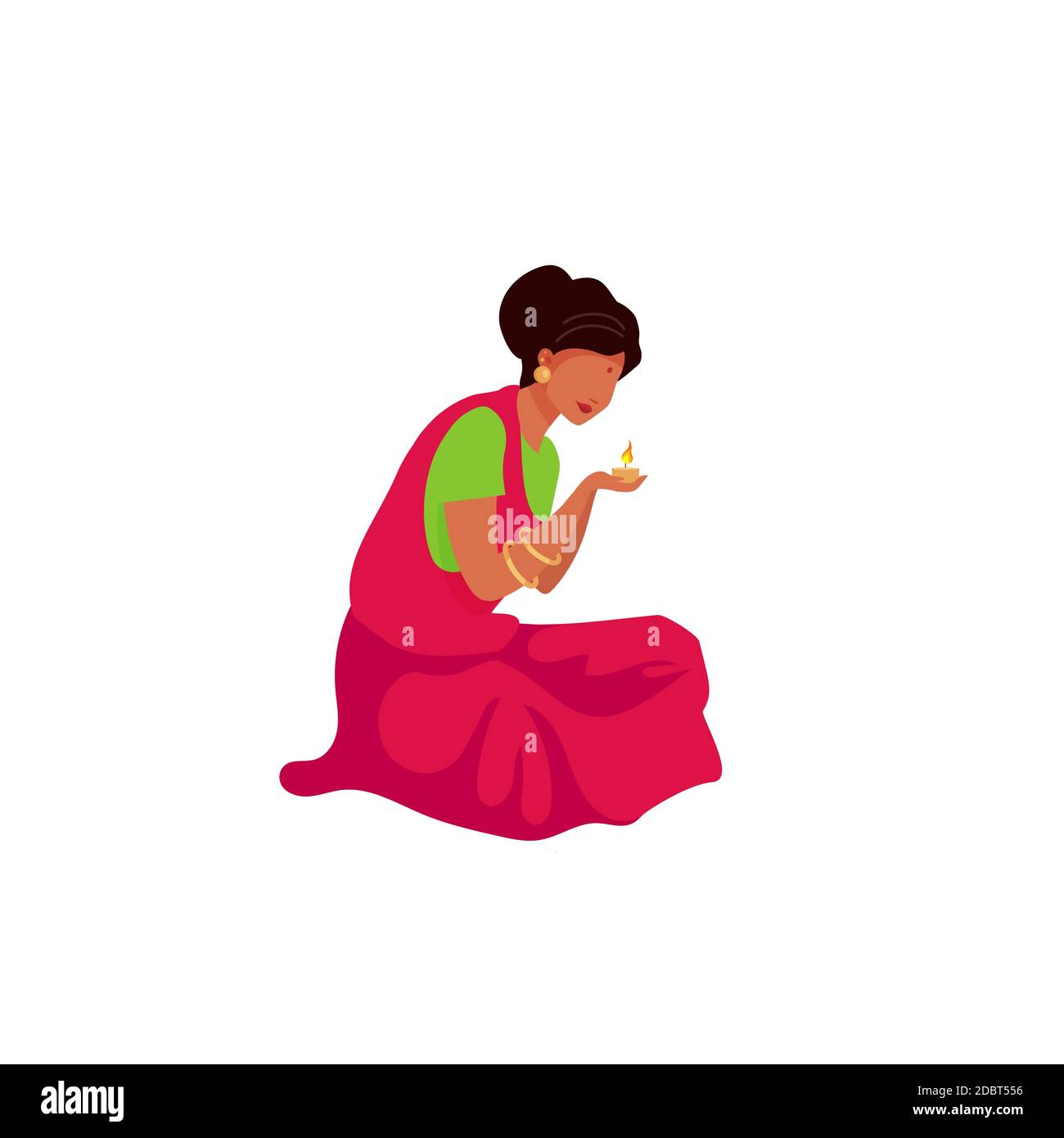 Indian woman light candle flat color vector faceless character ...