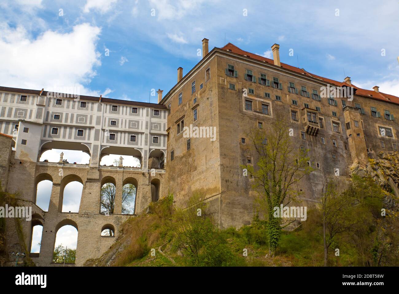 Famous castle bridge in Cesky Krumlov, Czech republic, Europe Stock ...
