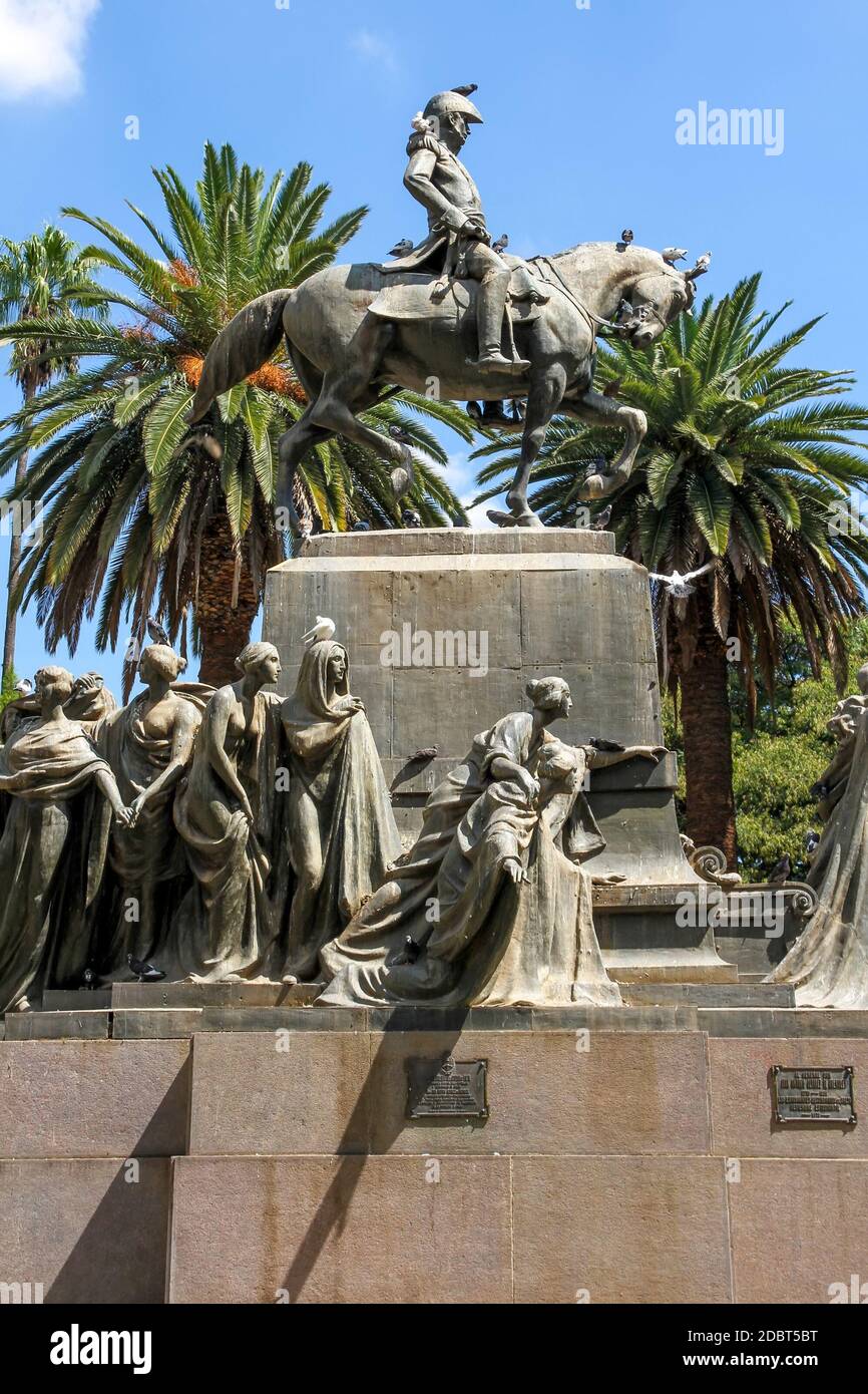 View on the historic statue Plaza 9 de Julio in Salta, Argentina, South ...