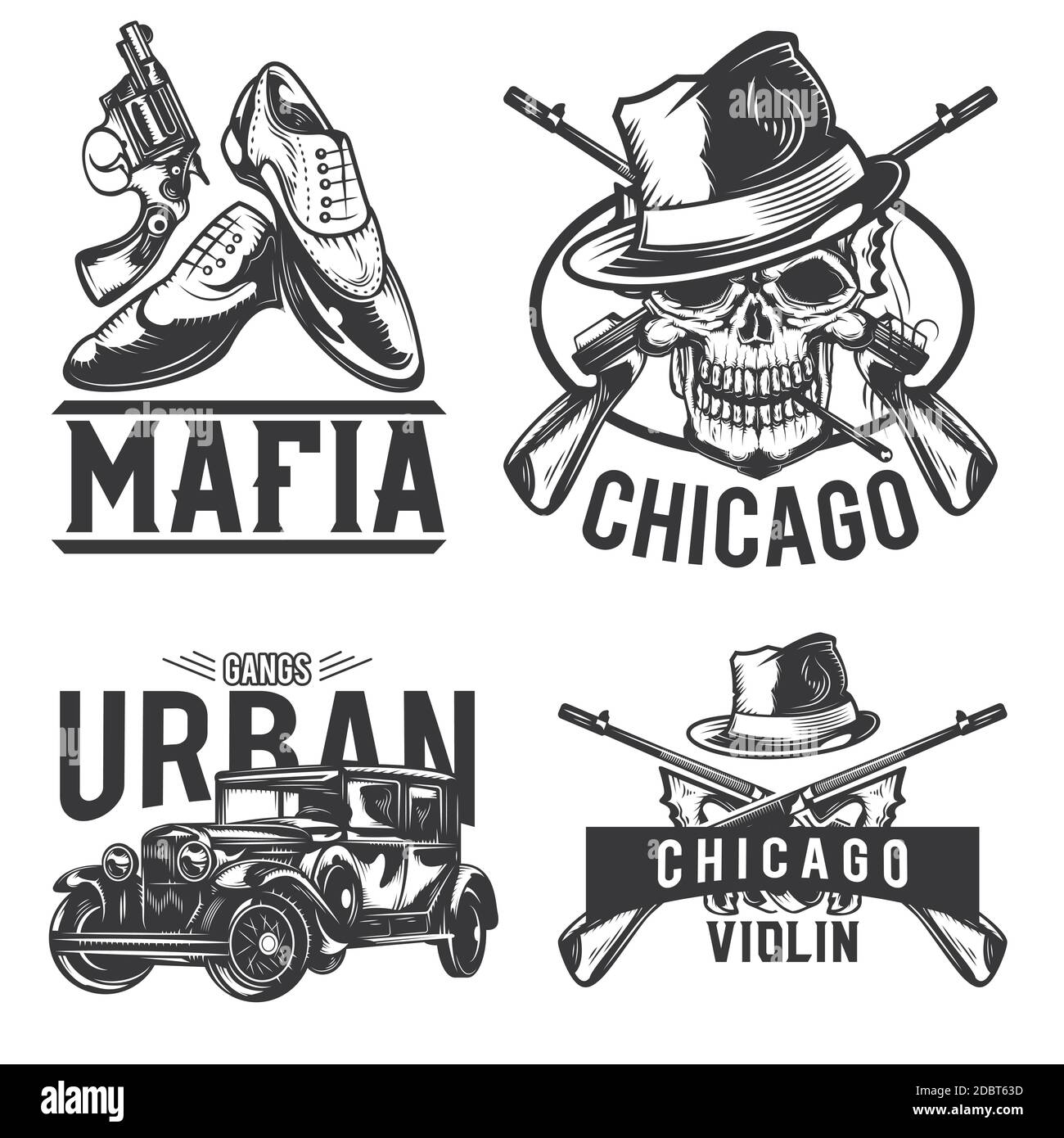 Set of mafia emblems, labels, badges, logos. Isolated on white Stock ...