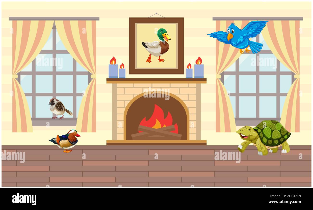 domestic animals are playing in a living room Stock Photo - Alamy