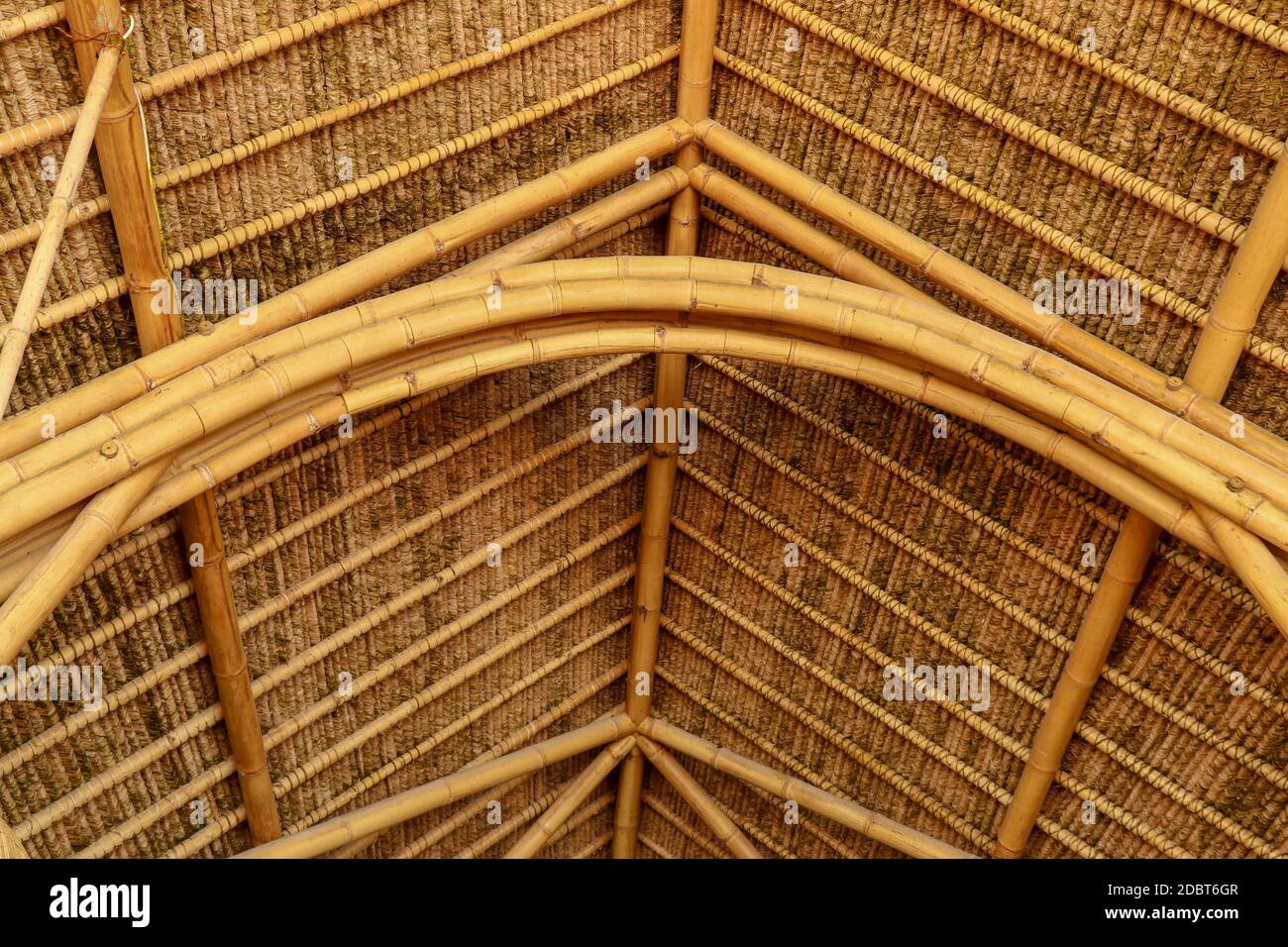 texture background of bamboo roof. Ecological house made of natural ...