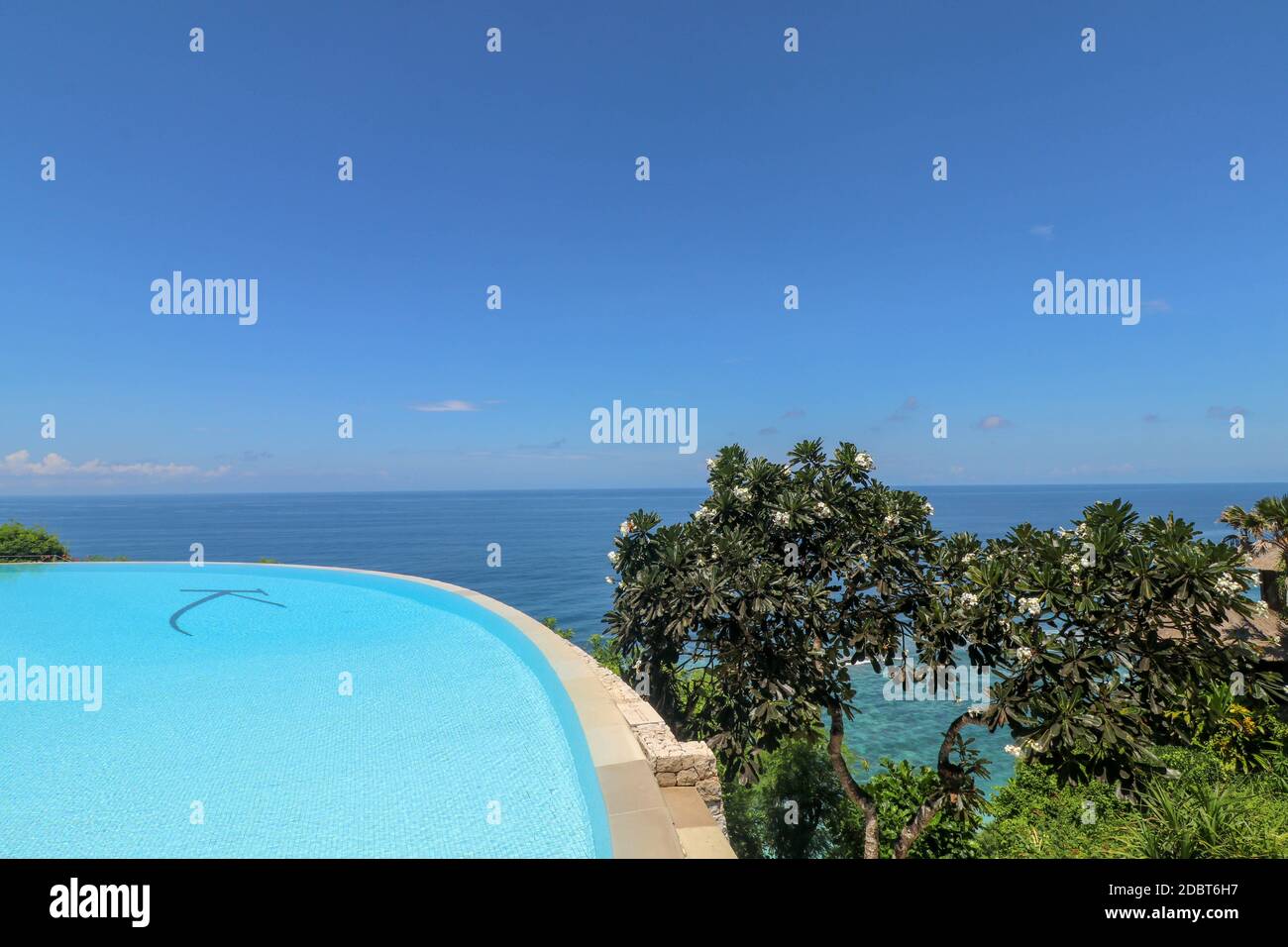 Luxury infinity pool with sea views and palm trees. Bali, Indonesia ...