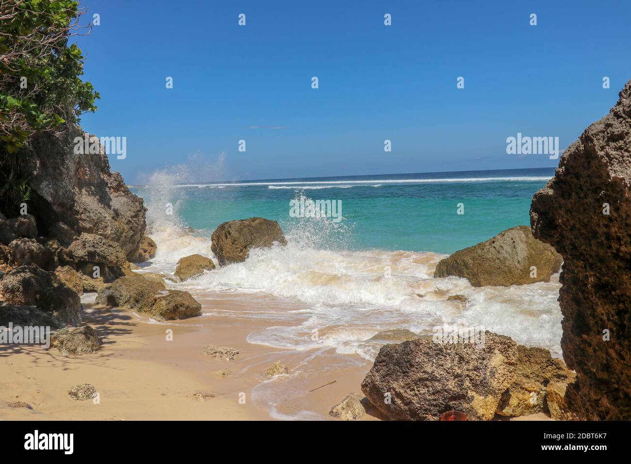 Splashing waves on shore. Waves splashing sea beach Stock Photo - Alamy