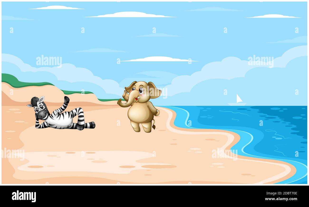 zebra and elephant are playing on beach Stock Photo - Alamy