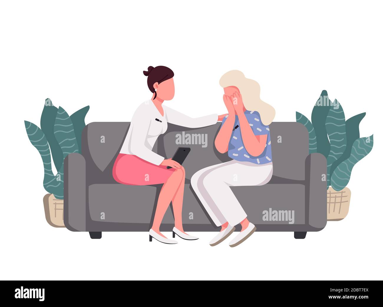 Women sitting on couch flat color vector faceless characters. Talk show ...