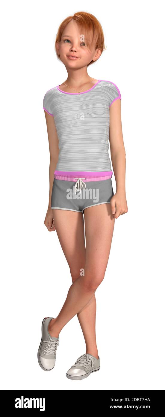 3D rendering of a pretty little girl isolated on white background Stock ...